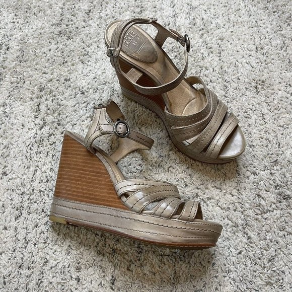 Frye | Shoes | Frye Corrina Stitch Taupe Brown Leather Wedge Platform ...